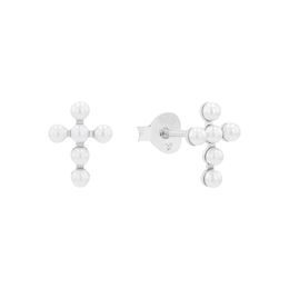 Amor Damen Paar Ohrstecker &raquo;Schmuck Geschenk, Kreuz&laquo; mit Wachsperle wei&szlig; 1,5mm, Silber 925 (Sterlingsilber)