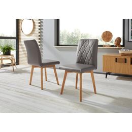 OTTO home Esszimmerstuhl &raquo;Brest&laquo; (Set) 2 Stk.Gestell aus Eiche Massivholz ge&ouml;lt grau Leder B/H/T: 47cm x 88cm x 66cm, 2 Stk., Leder