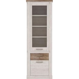 FORTE Vitrine &raquo;Duro&laquo; H&ouml;he 212 cm, Glasvitrine mit Schublade, im Landhausstil wei&szlig; Dekorfolie, FSC -zertifizierter Holzwerkstoff Pinie Weiss/Eiche 