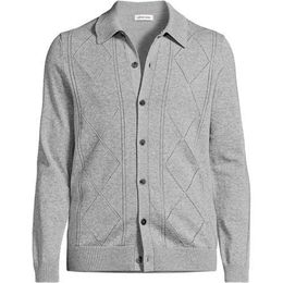 LANDS' END Feinstrick-Cardigan aus reiner Baumwolle mit Argyle-Muster, Herren, size: regular, Grau, Baumwolle, by Lands' End