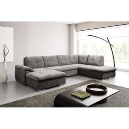 WERK2 Wohnlandschaft &raquo;Arena, B/T: 339/220 cm breit, moderner, einladender Sitzkomfort&laquo; mit Schlaffunktion und Bettkasten, U-Form grau 100% Polyester B