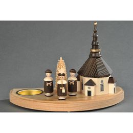 Albin Preissler Teelichthalter &raquo;Seiffener Kirche mit Kurrende, Handwerkskunst aus dem Erzgebirge&laquo; Weihnachtsdeko aus Holz beige Massivholz B/H/T: 20cm x 9cm x 10cm