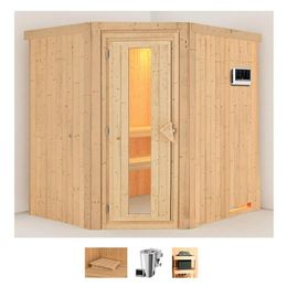 Karibu Sauna &raquo;Laila&laquo; Set, Ofen 3,6 kW Bio-Ofen externe Strg. easy beige Bio-Kombiofen, externe Steuerung, 3,6 kW