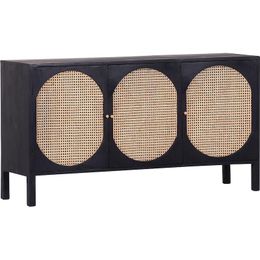 GUTMANN FACTORY Sideboard &raquo;Malinam&laquo; Kommode mit Wiener Geflecht, Breite 150 cm schwarz B/H/T: 150cm x 80cm x 40cm, Mango, 3 Stk.