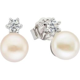 Firetti Damen Paar Ohrstecker &raquo;Schmuck Geschenk Silber 925 Ohrschmuck Ohrringe&laquo; mit Zirkonia (synth.) - mit Perlmutt wei&szlig; 5,7mm, Perlen Silber 925 (