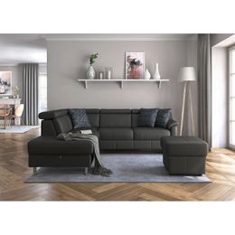 Sit & More sit&more Ecksofa &raquo;Freetown L-Form&laquo; inklusive Kopfteilverstellung und komfortablem Federkern schwarz B/H/T: 252cm x 84cm x 216cm, NaturLEDER , Ottomane