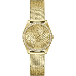 Guess Damen Quarzuhr &raquo;BOA&laquo; Armbanduhr, Damenuhr, Kristallsteine, Mineralglas, Edelstahlarmband gold Einheitsgr&ouml;&szlig;e