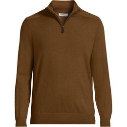 LANDS' END Merino-Pullover mit Rei&szlig;verschluss, Herren, size: regular, Braun, Wolle, by Lands' End