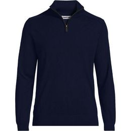 LANDS' END Merino-Pullover mit Rei&szlig;verschluss, Herren, size: regular, Blau, Wolle, by Lands' End