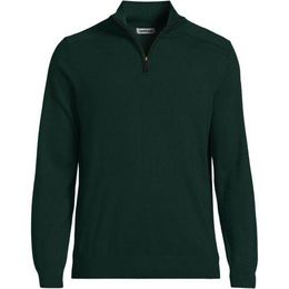 LANDS' END Merino-Pullover mit Rei&szlig;verschluss, Herren, size: regular, Gr&uuml;n, Wolle, by Lands' End