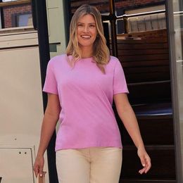 LANDS' END Supima Kurzarm-Shirt mit rundem Ausschnitt f&uuml;r Damen, Damen, size: regular, Pink, Baumwolle, by Lands' End