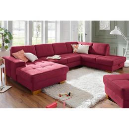 OTTO home Wohnlandschaft &raquo;Puccini U-Form&laquo; mit Federkern, Sitztiefenverstellung, Kontrastnaht rot Luxus-Microfaser (100% Polyester);Luxus-Microfaser 