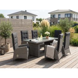 Konifera Garten-Essgruppe &raquo;Brisbane&laquo; 6 Sessel, R&uuml;ckenlehne verstellbar, inkl. Auflagen, Tisch 92x192x74 cm,, 13 Stk. tlg. Aluminium/Polyrattan, 