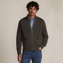 LANDS' END Drifter Cardigan mit Rei&szlig;verschluss, Herren, size: regular, Gr&uuml;n, Baumwolle, by Lands' End
