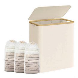 Boxxx W&auml;schekorb, Wei&szlig;, Beige, Metall, Kunststoff, Textil, Naturmaterialien, Lederlook, 150 L, rechteckig, 60x70.5x38.5 cm, Tragegriffe, Deckel, zusammenfaltbar, Ordnen & Aufbewahren, W&auml;schek&ouml;rbe & Tonnen