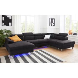 COTTA Wohnlandschaft &raquo;Komaris U-Form, B: 320 cm&laquo; mit Kopfteilverstellung, optional Schlaffunktion, Bettkasten & Licht schwarz Microfaser PRIMABELLE (