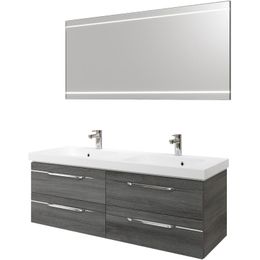 Badm&ouml;bel-Set &raquo;Balto 2-teilig Mineralmarmor-Doppelwaschtisch mit LED-Spiegel&laquo; 2 Stk. tlg. grau Holzwerkstoff B/H/T: 150cmcm x 200cmcm x 50,8cmcm, ohne 