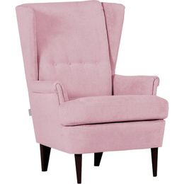 GUTMANN FACTORY Ohrensessel &raquo;Versailles&laquo; Gestell antikfarben oder eiche natur rosa Microfaser Polyester, Beine antikfarben, B/H/T: 72cm x 104cm x 85cm