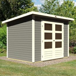 Karibu Gartenhaus &raquo;Stockach 3&laquo; naturbelassen, terragrau oder anthrazit, Made in Germany grau Holzwerkstoff ohne Fu&szlig;boden, ohne Dacheindeckung
