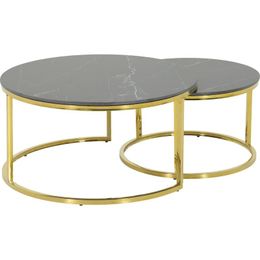 Hela Satztisch &raquo;LUIS, Couchtisch rund&laquo; Set, 2 Stk. tlg. 2er Set, 12mm Sinterstein; Marmoroptik, Boho Wohnzimmertisch schwarz B/H/T: 80cm x 41cm x 80cm
