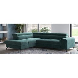 COTTA Ecksofa &raquo;Aura L-Form, B: 260 cm, inkl. Schlaffunktion, 3 verstellbare&laquo; Kopfteile, extra Bettkasten, Fu&szlig;h&ouml;he 12cm, Liegefl&auml;che 176x123cm gr&uuml;n B/H