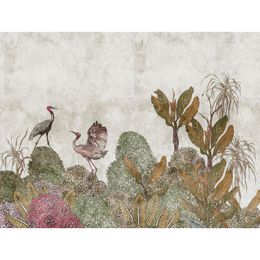 Livingwalls living walls Fototapete &raquo;The Wall&laquo; Motiv Wald asiatisch glatt Fototapete Tiere Tapete V&ouml;gel Tapeten Wohnzimmer Flur Design Optik gr&uuml;n Vinyl, Vlies B/L