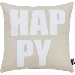 done. Dekokissen &raquo;HAPPY&laquo; Extra weiche Haptik beige Polyester B/L: 45cm x 45cm, 1 Stk.