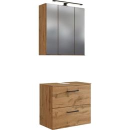 Welltime Badm&ouml;bel-Set &raquo;Chicago&laquo; Spiegelschrank und Unterbeckenschrank, 2 Stk. tlg. braun MDF B/H/T: 60cmcm x 200cmcm x 35cmcm