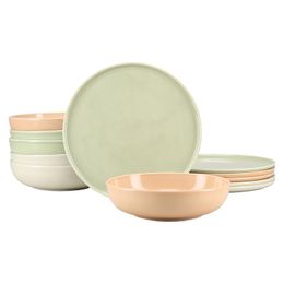 Creatable Tafelservice &raquo;Session, Service, Teller-Set, 12-tlg.&laquo; Teller ohne Fahne mit gro&szlig;em Spiegel, Elegantes Rillenrelief bunt Porzellan 12