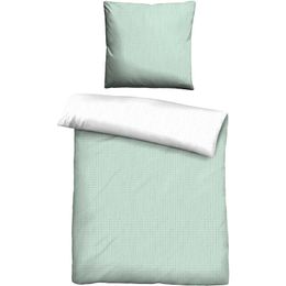 Biberna Wendebettw&auml;sche &raquo;Combinate in Gr. 135x200, 155x220 oder 200x200 cm&laquo; 2 Stk. Bettw&auml;sche aus Baumwolle, zeitlose Bettw&auml;sche mit Wendeoptik gr&uuml;n Mako-