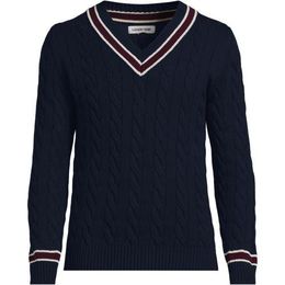LANDS' END Drifter Zopfmusterpullover mit V-Ausschnitt, Herren, size: regular, Blau, Baumwolle, by Lands' End