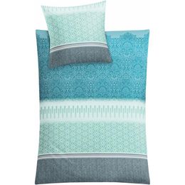 Kleine Wolke Bettw&auml;sche &raquo;Estrella&laquo; 2 Stk. mit Muster blau Mako-Satin, Obermaterial: 100% Baumwolle B/L: 155cm x 220cm, 1 Stk., 1 Stk., Mako-Satin, B/L: 80cm x 80cm