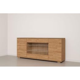 OTTO home Sideboard &raquo;VETRO Teilmassiv, Fronten Massivholz, Wohnzimmer, Stauraum,Griffmulde&laquo; B/T/H:199/40/85cm, 2 Schubladen, 7F&auml;cher braun B/H/T: 