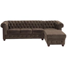 Home Affaire Chesterfield-Sofa &raquo;New Castle L-Form&laquo; hochwertige Knopfheftung in Chesterfield-Design, B/T/H: 255(171/72) grau B/H/T: 255cm x 72cm x 