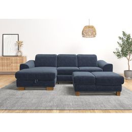 Home Affaire Ecksofa &raquo;Dundee L-Form&laquo; wahlweise mit Kopfteilverstellung und zus&auml;tzlich mit Schlaffunktion blau B/H/T: 264cm x 86cm x 170cm, Webstoff, 
