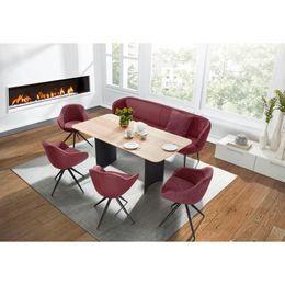 K+w Komfort & Wohnen K+W Komfort & Wohnen Essgruppe &raquo;ZOOM&laquo; abgerundete Essgruppe in Materialmix, Solobank, 4 Sesseln und 1 Tisch rot Flachgewebe Q2 2250 Leder Longlife 