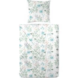 Primera Bettw&auml;sche &raquo;Aquaflower&laquo; 2 Stk. mit zarten Blumen gr&uuml;n Flanell, Obermaterial: 100% Baumwolle B/L: 135cm x 200cm, 1 Stk., 1 Stk., Flanell, B/L: 80cm x 