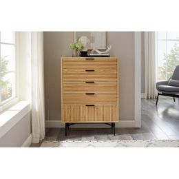 Salesfever Kommode &raquo;Visby Designer Sideboard mit Stil&laquo; Eiche Echtholzfurnier beige Furnier, MDF, Metall B/H/T: 80cm x 113cm x 40cm,mit 5 Schubladen, 5