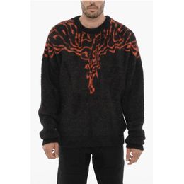 Rundhalspullover aus Nylon mit Kontraststickerei in Nero, Rosso