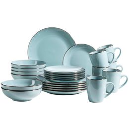 M&auml;ser M&Auml;SER Kombiservice &raquo;Geschirr-Set, Service Metallic Rim&laquo; messingfarben schimernden Umrandung, 24 Teile, f&uuml;r 6 Personen blau Steinzeug 24 Stk.