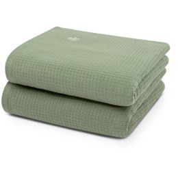 Ross Handt&uuml;cher &raquo;Waffelpique&laquo; 100% Baumwolle gr&uuml;n Frottier, Baumwolle B/L: 50cmx100cm, 2 Stk., Frottier