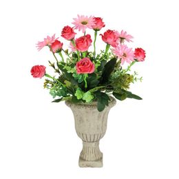 I.GE.A. Kunstblume &raquo;Gesteck Wildrosen im Pokal 37cm Deko Rosen Kunstrosen Kunstpflanze&laquo; Blume Blumendeko Grabschmuck K&uuml;nstlich Hochzeitsdeko Deko 
