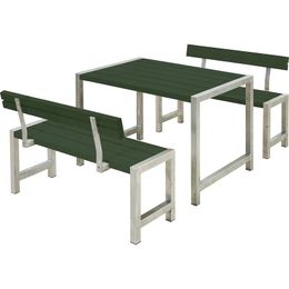 Plus Garten-Essgruppe &raquo;Cafegarnituren&laquo; 3 Stk. tlg. bestehend aus: Tisch und 2 B&auml;nke + 2 R&uuml;ckenlehnen gr&uuml;n B/H/T: 185cm x 75cm x 127cm