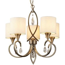 Searchlight Kronleuchter &raquo;Alberto 5Lt Pendant - Antique Brass, Crystal & Linen Shade&laquo; E14 1 Stk. gold 5, &Oslash; 52cm H: 53cm, 1 Stk.