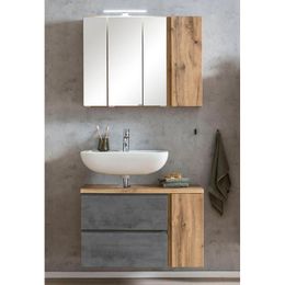 Welltime Badm&ouml;bel-Set &raquo;S&ouml;lden&laquo; 2 Stk. tlg. grau MDF B/H/T: 85cmcm x 200cmcm x 35cmcm, Siphonausschnitt links
