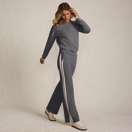 LANDS' END Jerseyhose mit Streifendetail f&uuml;r Damen in Petite-Gr&ouml;&szlig;e, Damen, size: petite, Grau, Polyester/Viskose/Polyester-Mischung, by Lands' End