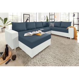 Collection AB Wohnlandschaft &raquo;Paris U-Form, B: 310 cm&laquo; Zierkissen & Federkern, optional Schlaffunktion & Bettkasten wei&szlig; Kunstleder SOFTLUX / Struktur