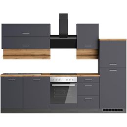 KOCHSTATION K&uuml;chenzeile &raquo;KS-Milan&laquo; 280 cm breit, robuste Metallausz&uuml;ge, viel Stauraum grau B/H/T: 280cm x 200cm x 60cm, ohne E-Ger&auml;te