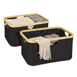 Wenko W&auml;schekorb &raquo;Modell Ecori&laquo; Aufbewahrungsk&ouml;rbe, recyceltes Polyester mit Bambusrahmen schwarz Bambus, Polyester 28 l
