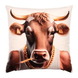 Pad Dekokissen &raquo;FARM&laquo; Made in Europe, Kissenh&uuml;lle ohne F&uuml;llung, Motiv Kuh, 1 St&uuml;ck beige Polyester B/L: 45cm x 45cm, 1 Stk.